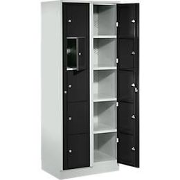 Verteilerschrank, mit Zentraltür, Abteilbreite innen 350 mm, Breite 700 mm, 10 Fächer, tiefschwarz