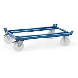 Fetra Paletten-Fahrgestell, Stahl, bis 1050 kg, blau, Polyamid-Bereifung, mit Feststeller