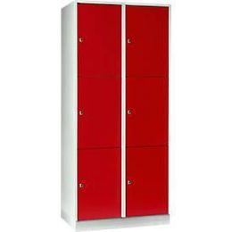 Wertfachschrank 400 mm, 2 Abteile, 6 Fächer, Sicherheitszylinderschloss, Sockel, feuerrot