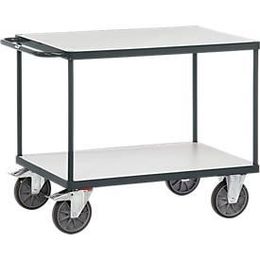 Fetra ESD-Tischwagen, 2 Etagen, 850 x 500 mm, bis 500 kg, Stahl/Holz, schiefergrau