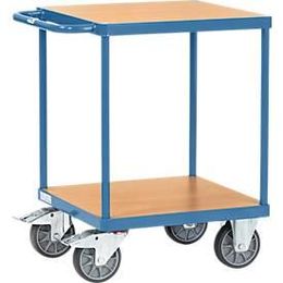 Fetra Tischwagen, schwer, 2 Etagen, L 600 x B 600 mm, bis 500 kg, Stahl/Holz, blau