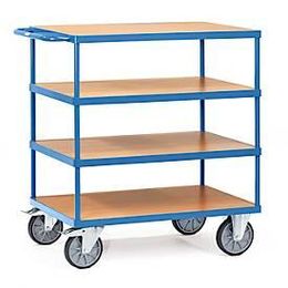 Fetra schwerer Tischwagen, Stahl, blau, 4 Etagen, L 1074 x B 509 x H 1179 mm, bis 500 kg