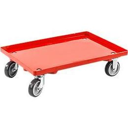 Transportroller, geschlossen, L 415 x B 615 x H 175 mm, Traglast 300 kg, 4 Lenkrollen, rot