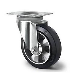 CASCOO Lenkrolle BAF4, mit Rad-ø 200 mm x B 50 mm, Aluminium-Felge, Elastik-Lauffläche, schwarz, Doppelkugellager, bis 500 kg