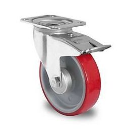 CASCOO Lenkrolle N2U6, mit Totalfeststeller, Rad-ø 100 mm x B 32 mm, Polyamid-Felge, Polyurethan-Lauffläche, rot, Rollenlager, bis 150 kg
