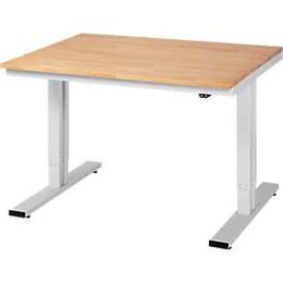 Rau Werktisch Serie adlatus 300, Buche-Massiv-Platte, B 1250 x T 800 x H 720 - 1120 mm