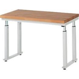 Rau Arbeitstisch Serie adlatus 600, 1250 x 900 x 740-1140 mm, Buche-Massiv-Platte