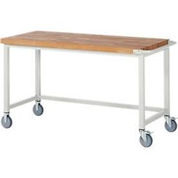 Rau Werkbank Serie 8000, fahrbar, Arbeitsplatte Buche-Massiv, B 1500 x T 700 x H 880 mm