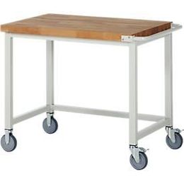 Rau Werkbank Serie 8000, fahrbar, Arbeitsplatte Buche-Massiv, B 1000 x T 700 x H 880 mm