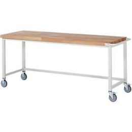 Rau Werkbank Serie 8000, fahrbar, Arbeitsplatte Buche-Massiv, B 2000 x T 700 x H 880 mm