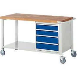 Rau Werkbank Serie 8162, fahrbar, 4 Schubladen, B 1500 x T 700 x H 880 mm