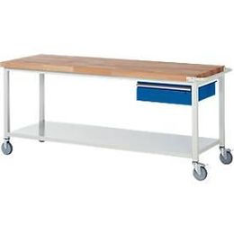 Rau Werkbank Serie 8001, fahrbar, absenkbar, Schublade, B 2000 x T 700 x H 880 mm