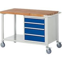 Rau Werkbank Serie 8162, fahrbar, 4 Schubladen, B 1250 x T 700 x H 880 mm