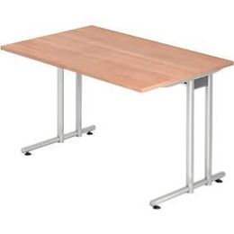 Schreibtisch JENA, C-Fuß, Rechteck, B 1200 x T 800 x H 720 mm, Gestell alusilber, Nussbaum-Dekor