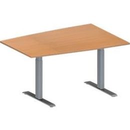 Schäfer Shop Schäfer Shop Genius Konferenztisch MODENA FLEX, Tonne, T-Fuß Rechteckrohr, B 1400 x T 1000 x H 650-850 mm, Buche/weißaluminium RAL 9006