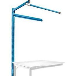 Manuflex Aufbauportal m. Ausleger, Ansatztisch SPEZIAL Arbeitstisch/Werkbank UNIVERSAL/PROFI, 1250 mm, lichtblau