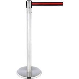 RS-GUIDESYSTEMS Gurtpfosten, Edelstahl, 360° Drehkopf, Höhe 1000 mm, Gurtbandmaß L 2300 x B 50 mm, Gurtfarbe rot/schwarz