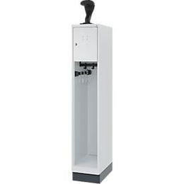 Feuerwehrspind C+P Evolo Youngster, 1 Abteil, mit Helmhalter, mit Sockel, B 300 x T 500 x H 1630 mm, RAL 7035 Lichtgrau/RAL 7016 Anthrazitgrau