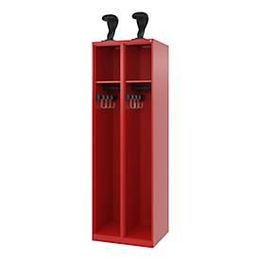C+P Feuerwehrspind Evolo, Modell EXPERT, 2 Abteile, B 600 x T 500 x H 1850 mm, Bodengleiter, Helmhalter, feuerrot RAL 3000