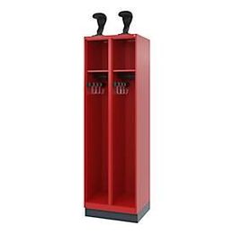 Feuerwehrspind C+P Evolo EXPERT, 2 Abteile, mit Sockel, B 600 x T 500 x H 1950 mm, RAL 3000 Feuerrot/RAL 7016 Anthrazitgrau