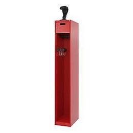 Feuerwehrspind C+P Evolo PRAKTUS, 1 Abteil, Helmhalter, mit Sockel, Bodengleiter, B 300 x T 500 x H 1850 mm, RAL 3000 Feuerrot