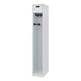 Feuerwehrspind C+P Evolo PRAKTUS, 1 Abteil, mit Sockel, Bodengleiter, B 300 x T 500 x H 1850 mm, RAL 7035 Lichtgrau