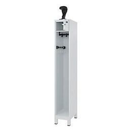 C+P Feuerwehrspind Evolo, Modell PRAKTUS, 1 Abteil, H 1950 x B 300 x T 500 mm, Füße, lichtgrau RAL 7035