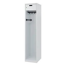 Feuerwehrspind C+P Evolo PRAKTUS, 1 Abteil, mit Sockel, Bodengleiter, B 400 x T 500 x H 1850 mm, RAL 7035 Lichtgrau