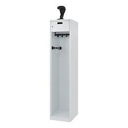 Feuerwehrspind C+P Evolo PRAKTUS, 1 Abteil, Helmhalter, mit Sockel, Bodengleiter, B 400 x T 500 x H 1850 mm, RAL 7035 Lichtgrau