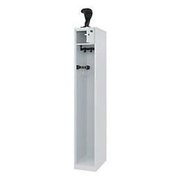 Feuerwehrspind C+P Evolo PRAKTUS, 1 Abteil, Helmhalter, mit Sockel, Bodengleiter, B 300 x T 500 x H 1850 mm, RAL 7035 Lichtgrau