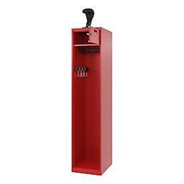Feuerwehrspind C+P Evolo PRAKTUS, 1 Abteil, Helmhalter, mit Sockel, Bodengleiter, B 400 x T 500 x H 1850 mm, RAL 3000 Feuerrot