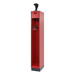 C+P Feuerwehrspind Evolo, Modell PRAKTUS, 1 Abteil, H 1950 x B 300 x T 500 mm, Sockel, feuerrot RAL 3000