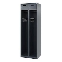 Feuerwehrspind C+P Evolo PRAKTUS, 2 Abteile, mit Sockel, Bodengleiter, B 600 x T 500 x H 1850 mm, RAL 7016 Anthrazitgrau