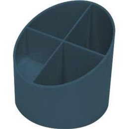 Stifteköcher Helit The Green Cross, 4 Fächer, Ø 110 x H 105 mm, Recyclingkunststoff, blau