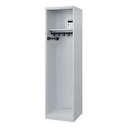 Feuerwehrspind C+P Evolo Flexo, 1 Abteil, ohne Helmhalter, Bodengleiter, B 500 x T 500 x H 1850 mm, RAL 7035 Lichtgrau