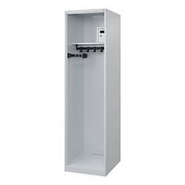 Feuerwehrspind C+P Evolo Flexo, 1 Abteil, ohne Helmhalter, Bodengleiter, B 500 x T 600 x H 1850 mm, RAL 7035 Lichtgrau