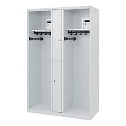 Feuerwehrspind C+P Evolo Maxi, 4 Abteile für 2 Personen, ohne Helmhalter, Bodengleiter, B 1200 x T 500 x H 1850 mm, RAL 7035 Lichtgrau