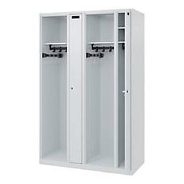 Feuerwehrspind C+P Evolo Kombi, 4 Abteile für 2 Personen, ohne Helmhalter, Bodengleiter, B 1200 x T 500 x H 1850 mm, RAL 7035 Lichtgrau