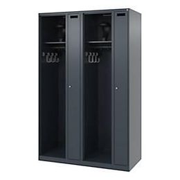 Feuerwehrspind C+P Evolo Kombi, 4 Abteile für 2 Personen, mit Helmhalter, Bodengleiter, B 1200 x T 500 x H 1850 mm, RAL 7016 Anthrazitgrau