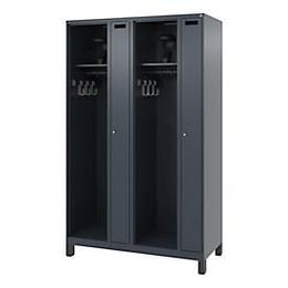 Feuerwehrspind C+P Evolo Kombi, 4 Abteile für 2 Personen, mit Helmhalter, Füße, B 1200 x T 500 x H 1950 mm, RAL 7016 Anthrazitgrau/RAL 7021 Schwarzgrau