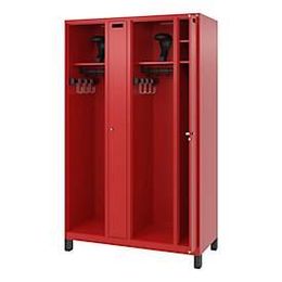 Feuerwehrspind C+P Evolo Kombi, 4 Abteile für 2 Personen, mit Helmhalter, Füße, B 1200 x T 500 x H 1950 mm, RAL 3000 Feuerrot/RAL 7021 Schwarzgrau