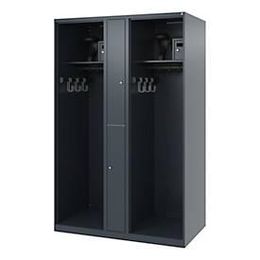Feuerwehrspind C+P Evolo Maxi, 4 Abteile für 2 Personen, mit Helmhalter, Bodengleiter, B 1200 x T 500 x H 1850 mm, RAL 7016 Anthrazitgrau