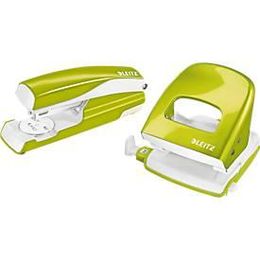 Leitz® Bürolocher + Tischheftgerät Wow SET, metallic-grün