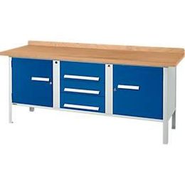 Schäfer Shop Kastenwerkbank Schäfer Shop Select PW 200-4, Buche Multiplexplatte, bis 750 kg, B 2000 x T 700 x H 840 mm, Enzianblau