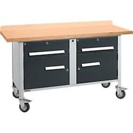 Schäfer Shop Mobile Werkbank Schäfer Shop Select PWi 150-0, Buche Multiplexplatte, bis 400 kg, B 1500 x T 700 x H 840 mm