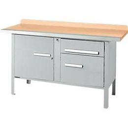 Schäfer Shop Kastenwerkbank Schäfer Shop Select PWi 150-3, Buche Multiplexplatte, mit Stahlkante, bis 750 kg, B 1500 x T 700 x H 840 mm, Weißaluminium