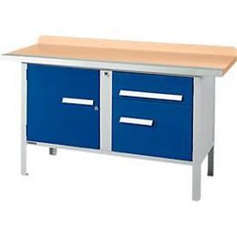 Schäfer Shop Kastenwerkbank Schäfer Shop Select PWi 150-3, Buche Multiplexplatte, mit Stahlkante, bis 750 kg, B 1500 x T 700 x H 840 mm, Enzianblau