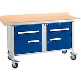 Schäfer Shop Mobile Werkbank Schäfer Shop Select PWi 150-0, Buche Multiplexplatte, mit Stahlkante, bis 400 kg, B 1500 x T 700 x H 840 mm