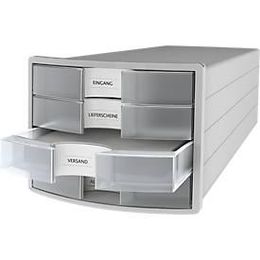 Schubladenbox HAN Impuls 2.0, 4 Schubladen, Format A4, stapelbar, geschlossen, grau/transparent-klar