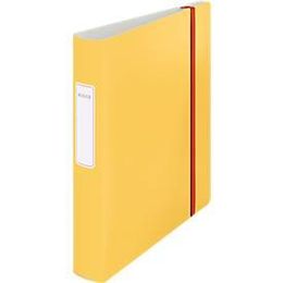Leitz® Ordner 180° Active Cosy, A4, Rückenbreite 65 mm, 180°-Hebelmechanik, geklebtes Rückenschild & Gummiband, gelb